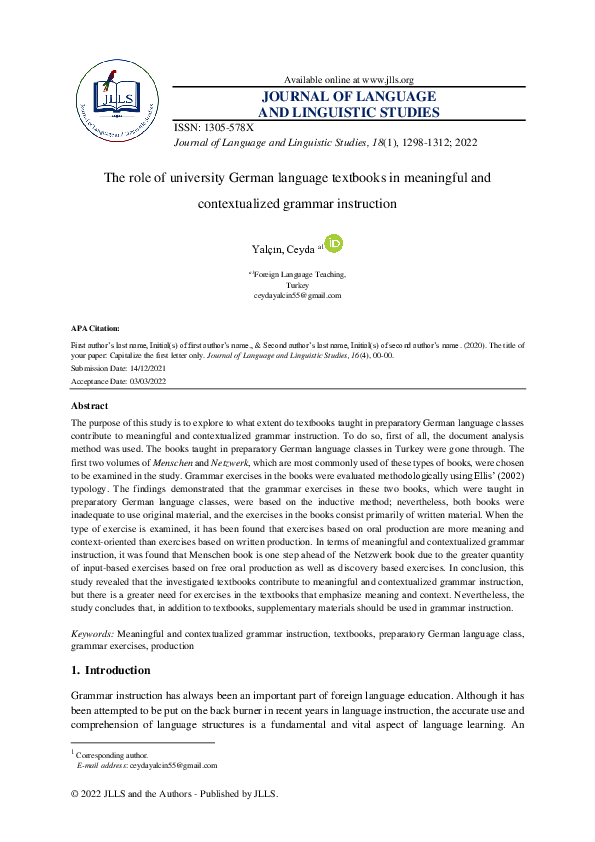 (PDF) The role of university German language textbooks in meaningful ...