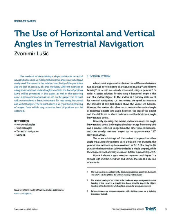 (PDF) The Use of Horizontal and Vertical Angles in Terrestrial Navigation
