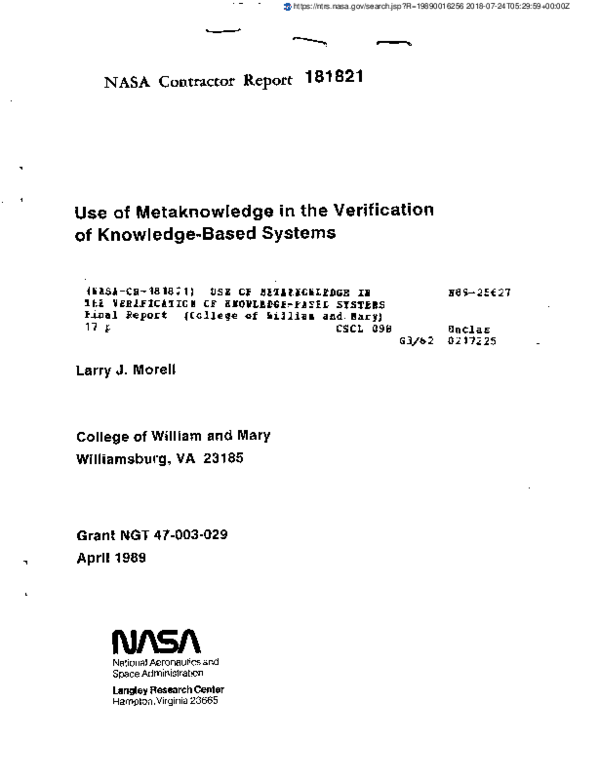 (PDF) Use of metaknowledge in the verification of knowledge-based systems | Larry Morell ...
