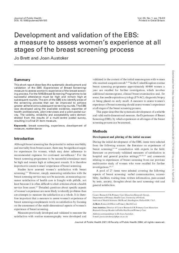 (PDF) Development and validation of the EBS: a measure to assess women ...