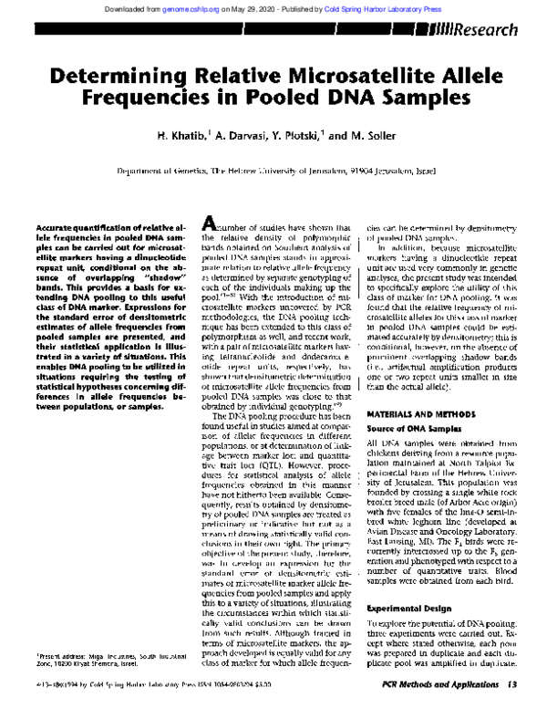 (PDF) Determining relative microsatellite allele frequencies in pooled DNA samples | Hasan ...