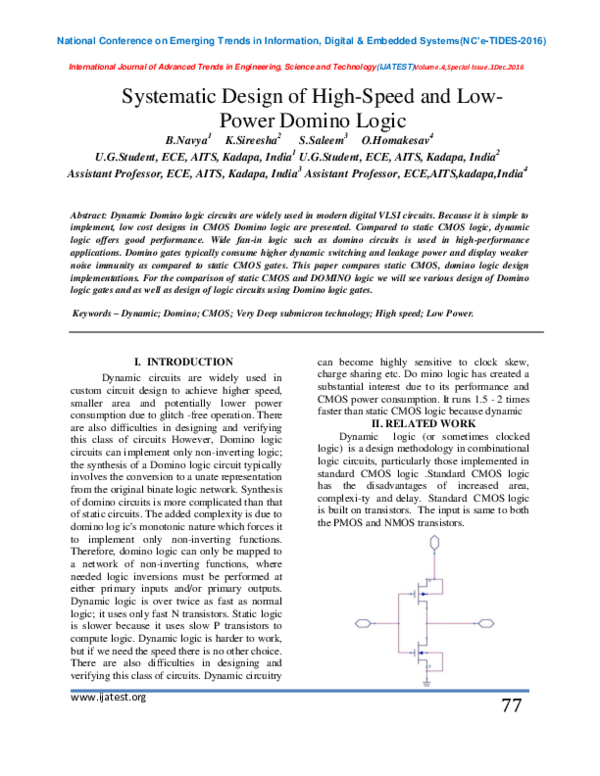 (PDF) Systematic Design of High-Speed and Low- Power Domino Logic