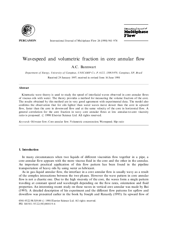 (PDF) Wavespeed and volumetric fraction in core annular flow
