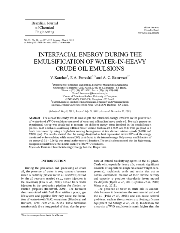 (PDF) Interfacial Energy During the Emulsification of Water-In-Heavy ...