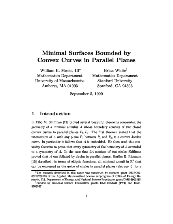 (PDF) Minimal surfaces bounded by convex curves in parallel planes | Brian White - Academia.edu