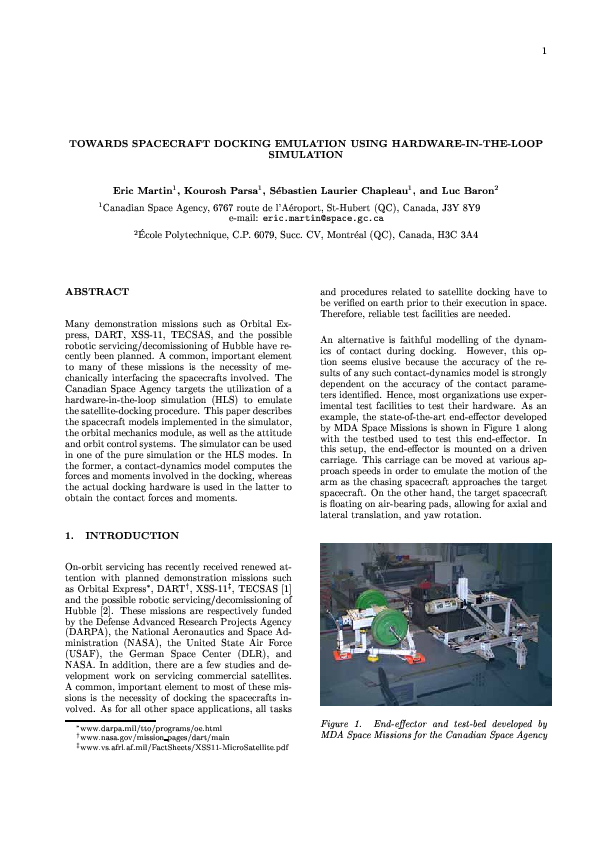 (PDF) Toward Spacecraft Docking Emulation Using Hardware-In-The-Loop Simulation