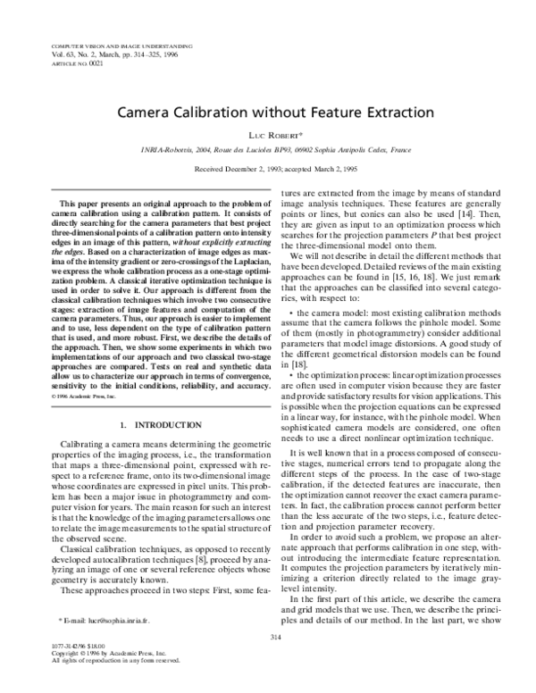Pdf Camera Calibration Without Feature Extraction
