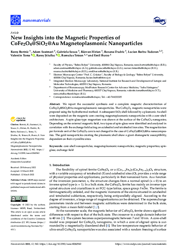 (PDF) New Insights into the Magnetic Properties of CoFe2O4@SiO2@Au Magnetoplasmonic Nanoparticles