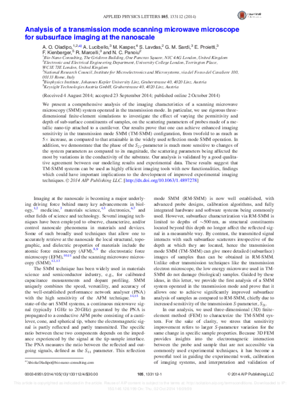 (PDF) Analysis of a transmission mode scanning microwave microscope for ...