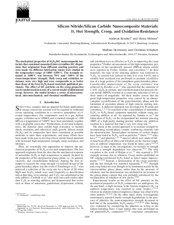 (PDF) Silicon Nitride/Silicon Carbide Nanocomposite Materials: II, Hot ...