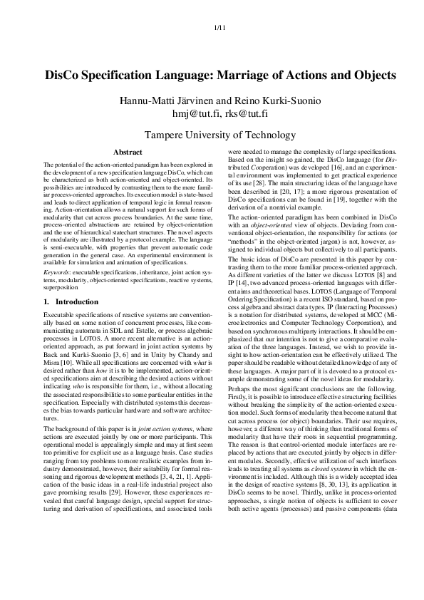 (PDF) DisCo Specification Language: Marriage of Actions and Objects