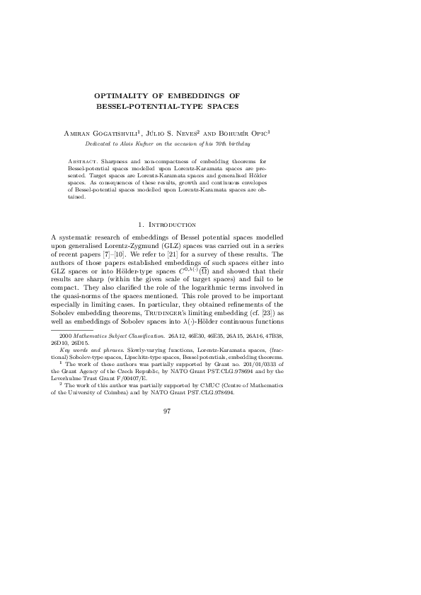 Pdf Optimality Of Embeddings Of Bessel Potential Type Spaces Into