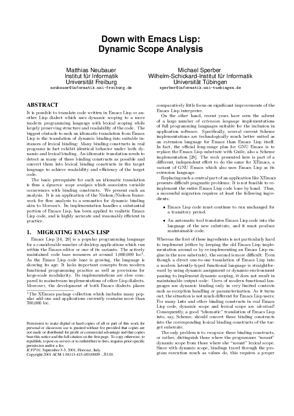 Pdf Down With Emacs Lisp Dynamic Scope Analysis