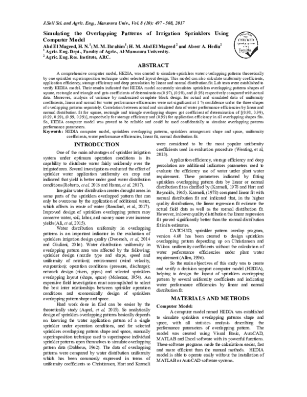 (PDF) Simulating the Overlapping Patterns of Irrigation Sprinklers Using Computer Model