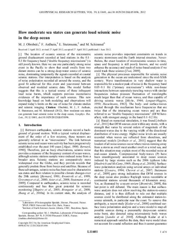 (PDF) How moderate sea states can generate loud seismic noise in the ...