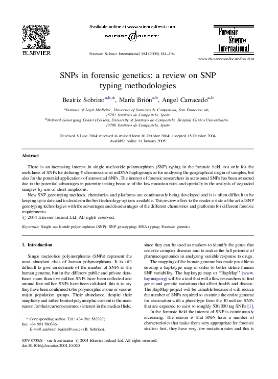 Pdf Snps In Forensic Genetics A Review On Snp Typing Methodologies