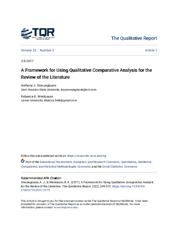 (PDF) A Framework for Using Qualitative Comparative Analysis for the ...