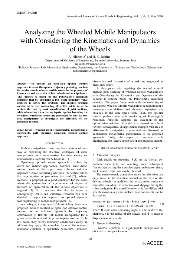 (PDF) Analyzing the wheeled mobile manipulators with considering the kinematics and dynamics of ...