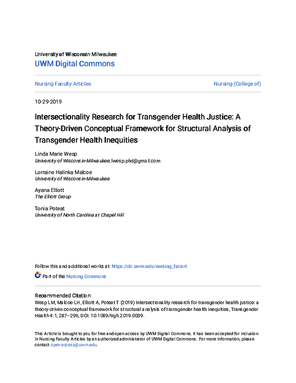 (PDF) Intersectionality Research for Transgender Health Justice: A Theory-Driven Conceptual ...