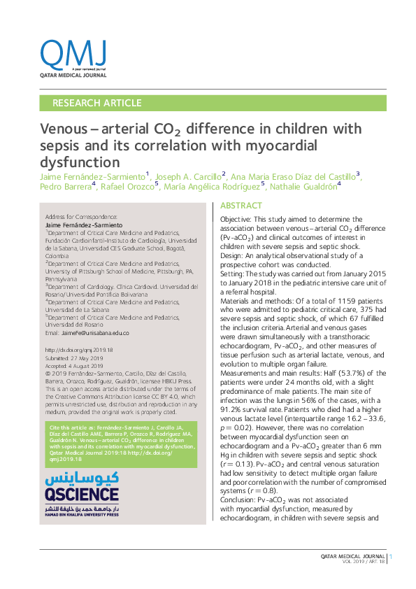 (PDF) Venous–arterial CO2 difference in children with sepsis and its ...