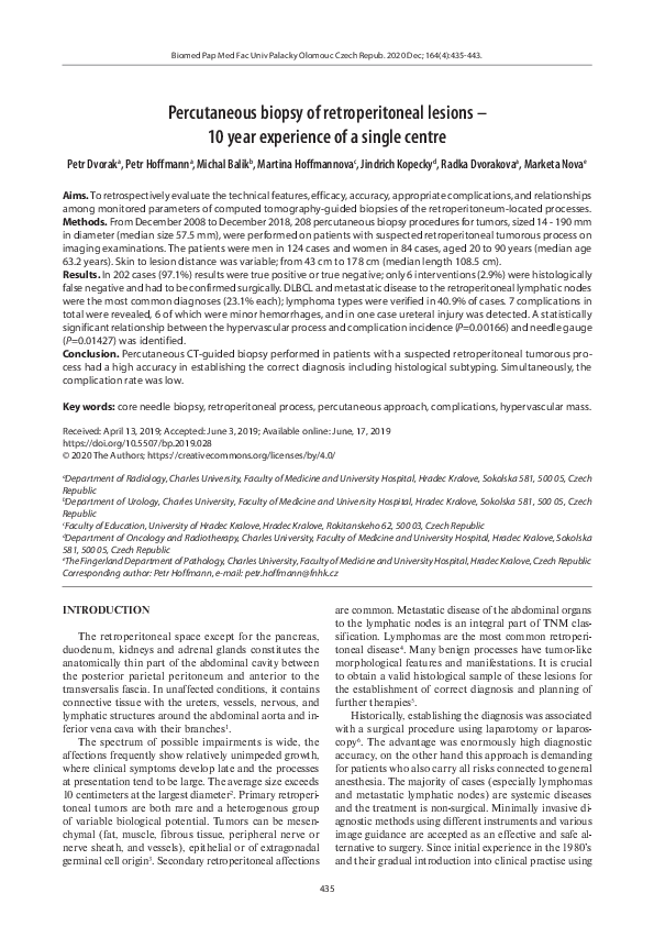 (PDF) Percutaneous biopsy of retroperitoneal lesions - 10 year experience of a single centre