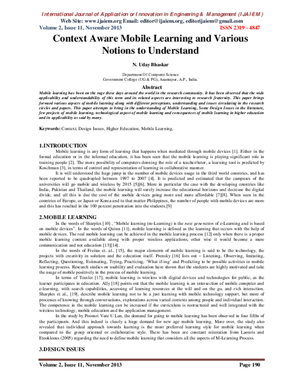 (PDF) Context Aware Mobile Learning and Various Notions to Understand