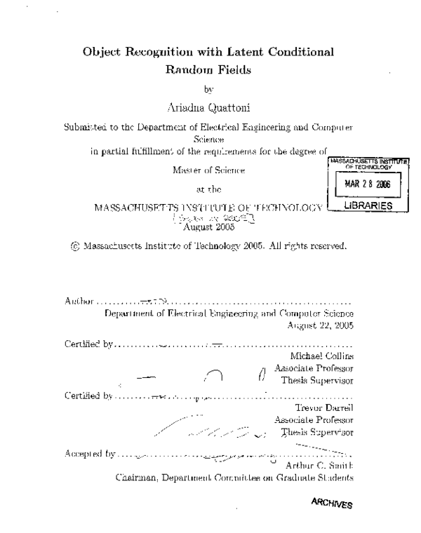 (PDF) Object Recognition with Latent Conditional Random Fields