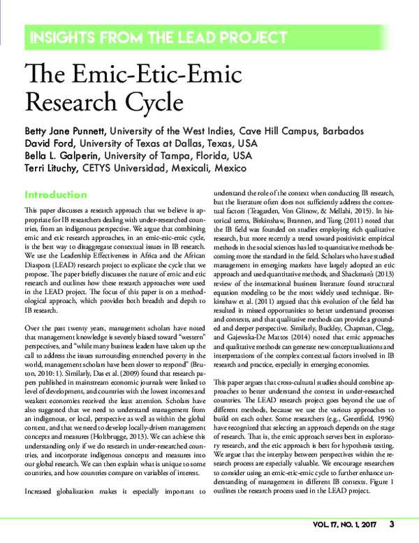 (PDF) The Emic-Etic-Emic Research Cycle