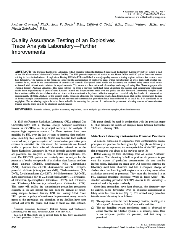 (PDF) Quality Assurance Testing of an Explosives Trace Analysis ...
