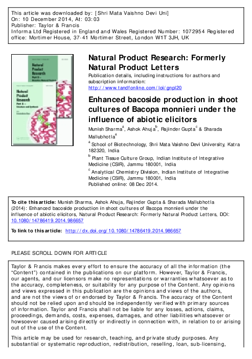 (PDF) Enhanced bacoside production in shoot cultures of Bacopa monnieri under the influence of ...