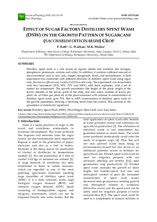 (PDF) Physico-chemical characteristics of spent-wash of distillery factory