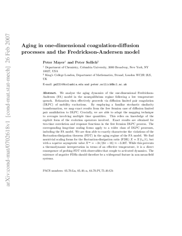 (PDF) Aging in One-Dimensional Coagulation-Diffusion Processes and the ...