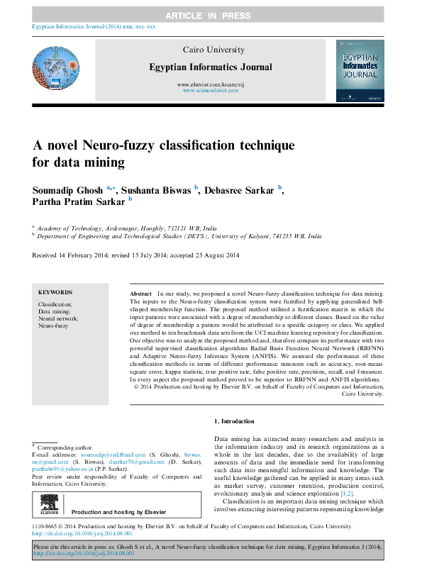 (PDF) A novel Neuro-fuzzy classification technique for data mining