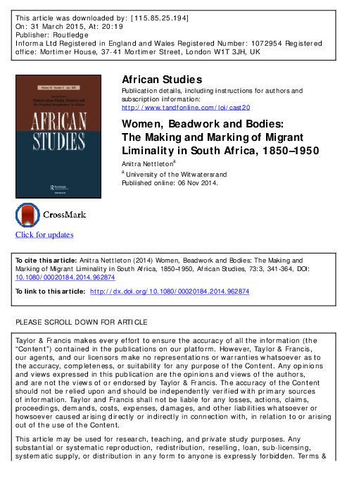 (PDF) Women, Bead work and Bodies: The Making and Marking of Migrant ...