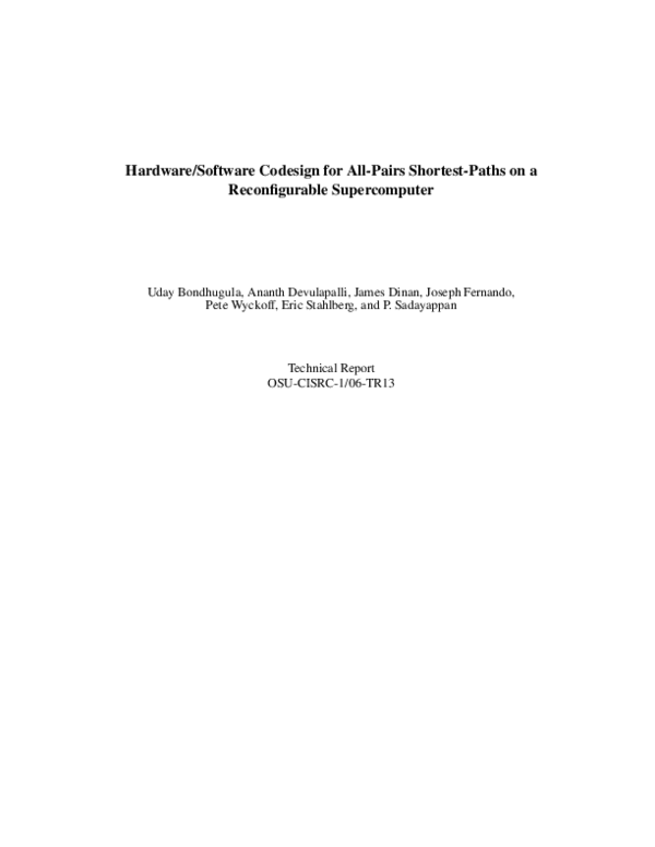 Pdf Hardwaresoftware Codesign For All Pairs Shortest Paths On A