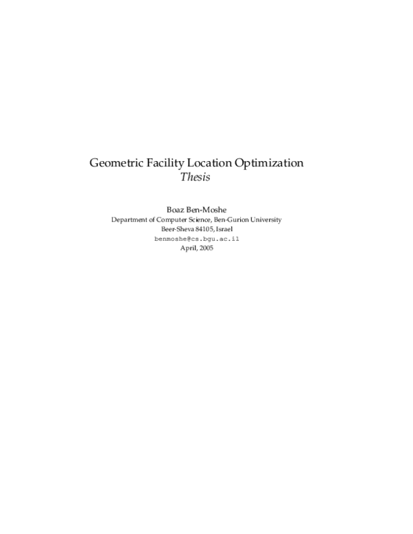 (PDF) Geometric Facility Location Optimization Thesis