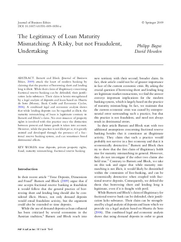 (PDF) The Legitimacy of Loan Maturity Mismatching: A Risky, but not ...