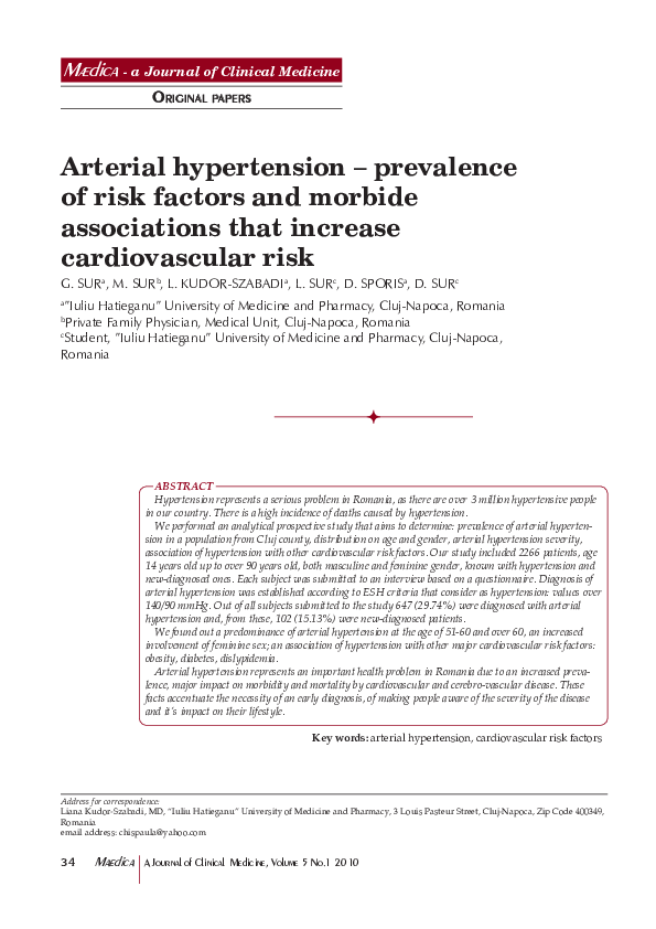 (PDF) Arterial hypertension - prevalence of risk factors and morbide ...