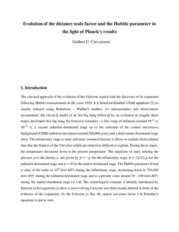 Pdf Hubble Parameter Evolution Post Planck Results