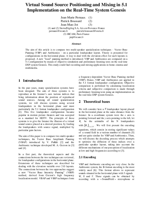 (PDF) Virtual Sound Source Positioning and Mixing in 5 . 1 ...