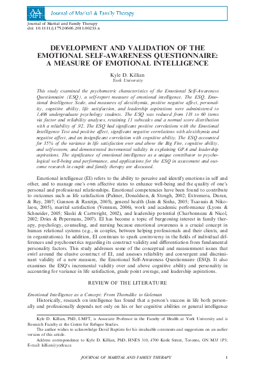 (PDF) Development and Validation of the Emotional Self-Awareness Questionnaire: A Measure of ...