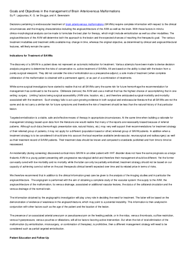 (PDF) Goals and Objectives in the Management of Brain Arteriovenous ...