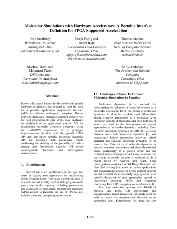 (PDF) Molecular simulations with hardware accelerators: a portable interface definition for FPGA ...