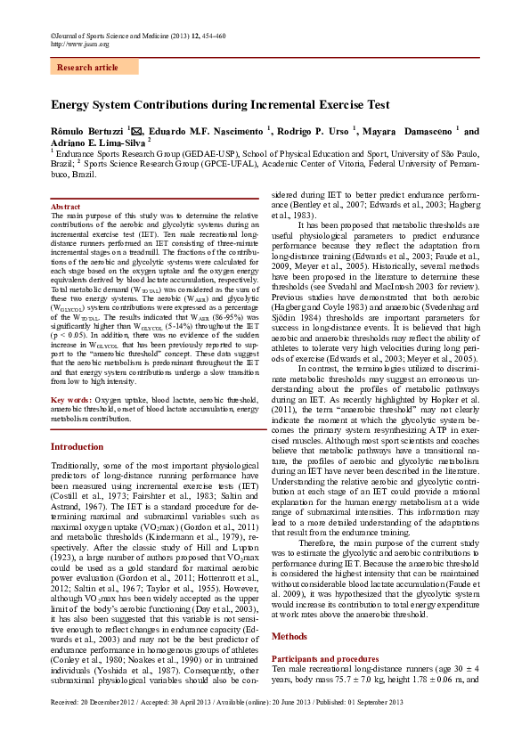 (PDF) Energy system contributions during incremental exercise test