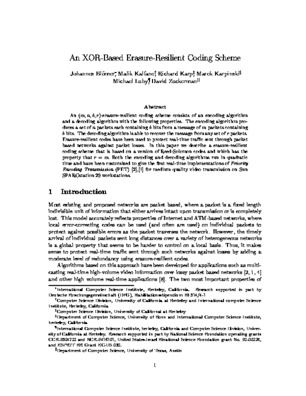 (PDF) An XOR-based erasure-resilient coding scheme