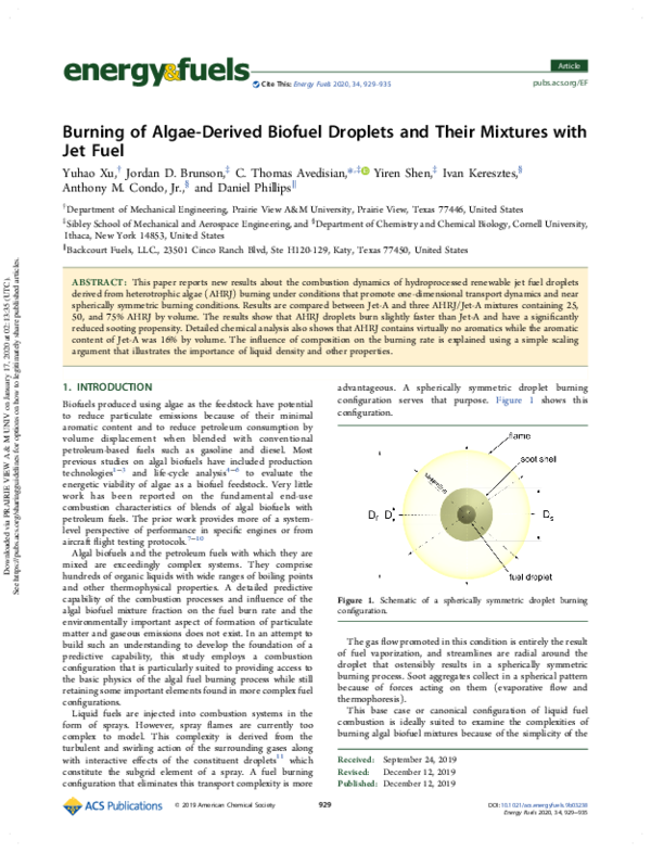 (PDF) Burning of Algae-Derived Biofuel Droplets and Their Mixtures with ...