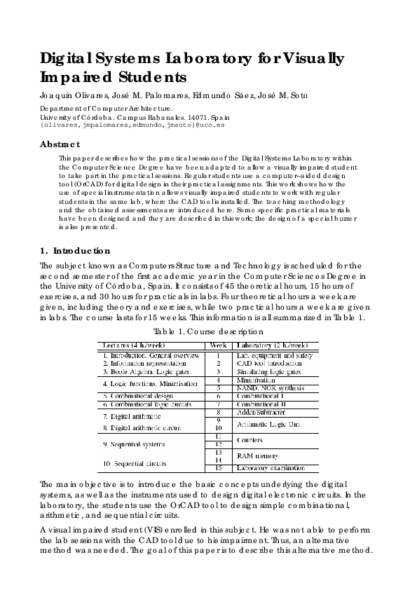(PDF) Digital Systems Laboratory for Visually Impaired Students