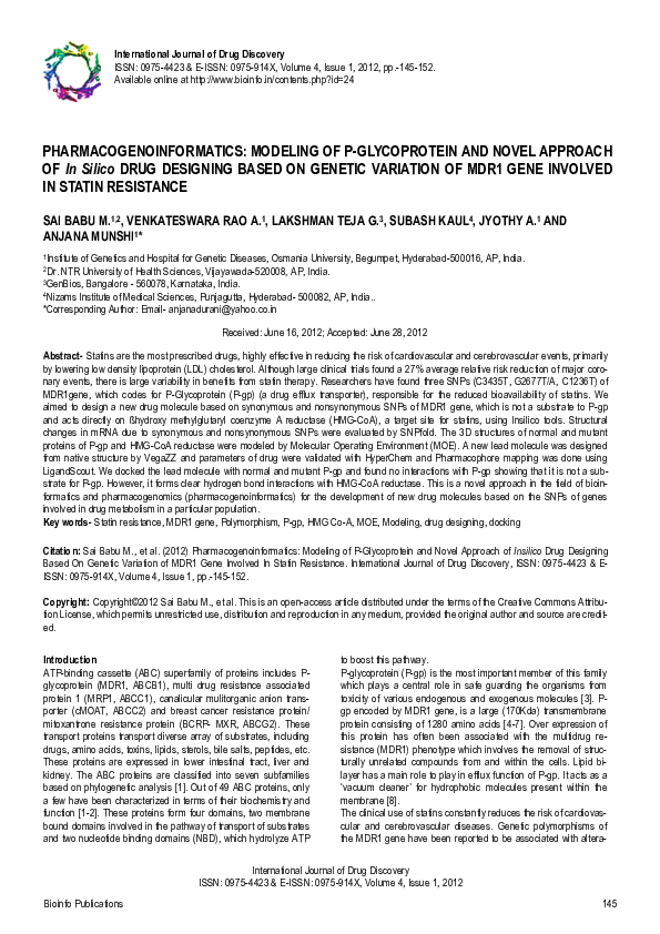 (PDF) PHARMACOGENOINFORMATICS: MODELING OF P-GLYCOPROTEIN AND NOVEL APPROACH OF In Silico DRUG ...