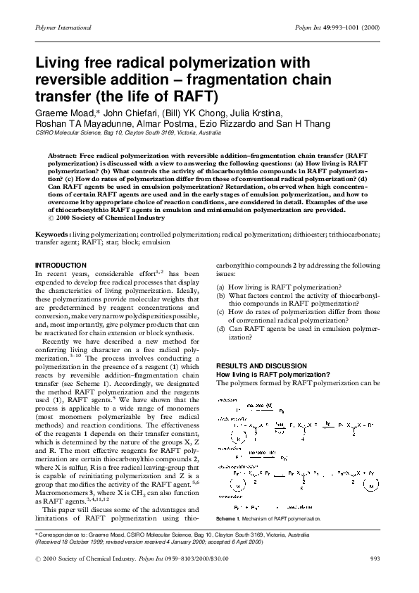 (PDF) Living Free Radical Polymerization with Reversible Addition− ...