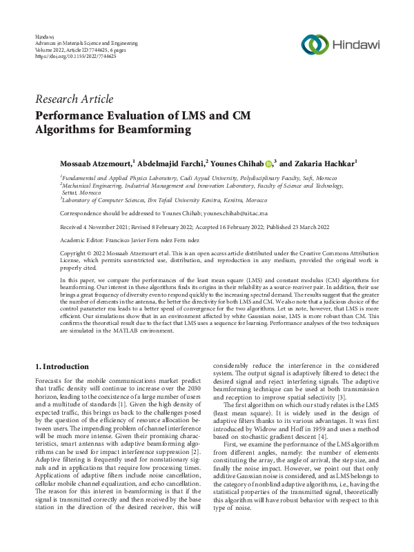 Pdf Performance Evaluation Of Lms And Cm Algorithms For Beamforming